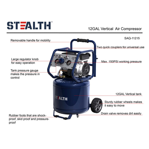 Stealth 12 Gallon Vertical Quiet Air Compressor - Alton Industry ...